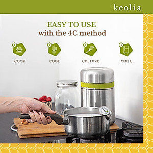 Keolia Yogurt Maker Machine, 1 Quart Glass Yogurt Maker Jars with Recipe Book and Accessories to Make Yogurt, Homemade Dairy Free Yogurt Culture, Stainless Steel Yoghurt Maker with Dairy Jars