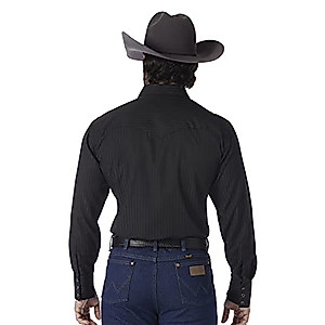 Wrangler mens Sport Western Two Pocket Long Sleeve Snap button down shirts, Black, Large US