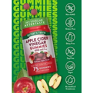 Apple Cider Vinegar Gummies | 600 mg | 75 Gummies | Apple Flavor | Vegan, Non-GMO, Gluten Free Supplement | by Nature's Truth