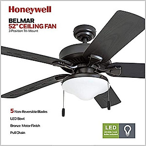 Honeywell Ceiling Fans Belmar 52 Inch Indoor Outdoor LED Light, Damp Rated, Five Blade, Bronze, 50512-01