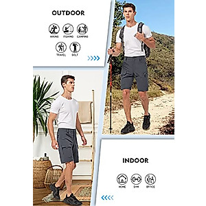 Hiauspor Men's Hiking Cargo Shorts 9"/10" Quick Dry Lightweight Waterproof for Golf Tactical Fishing Casual with 6 Pockets (Dark Grey, 36)