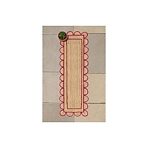BUNDELA EXPORTS Scalloped Jute Area Rug, Floor Farmhouse Rug Natural Braided Reversible Boho Eco Large 2x12 Ft Runner Rug (RED)