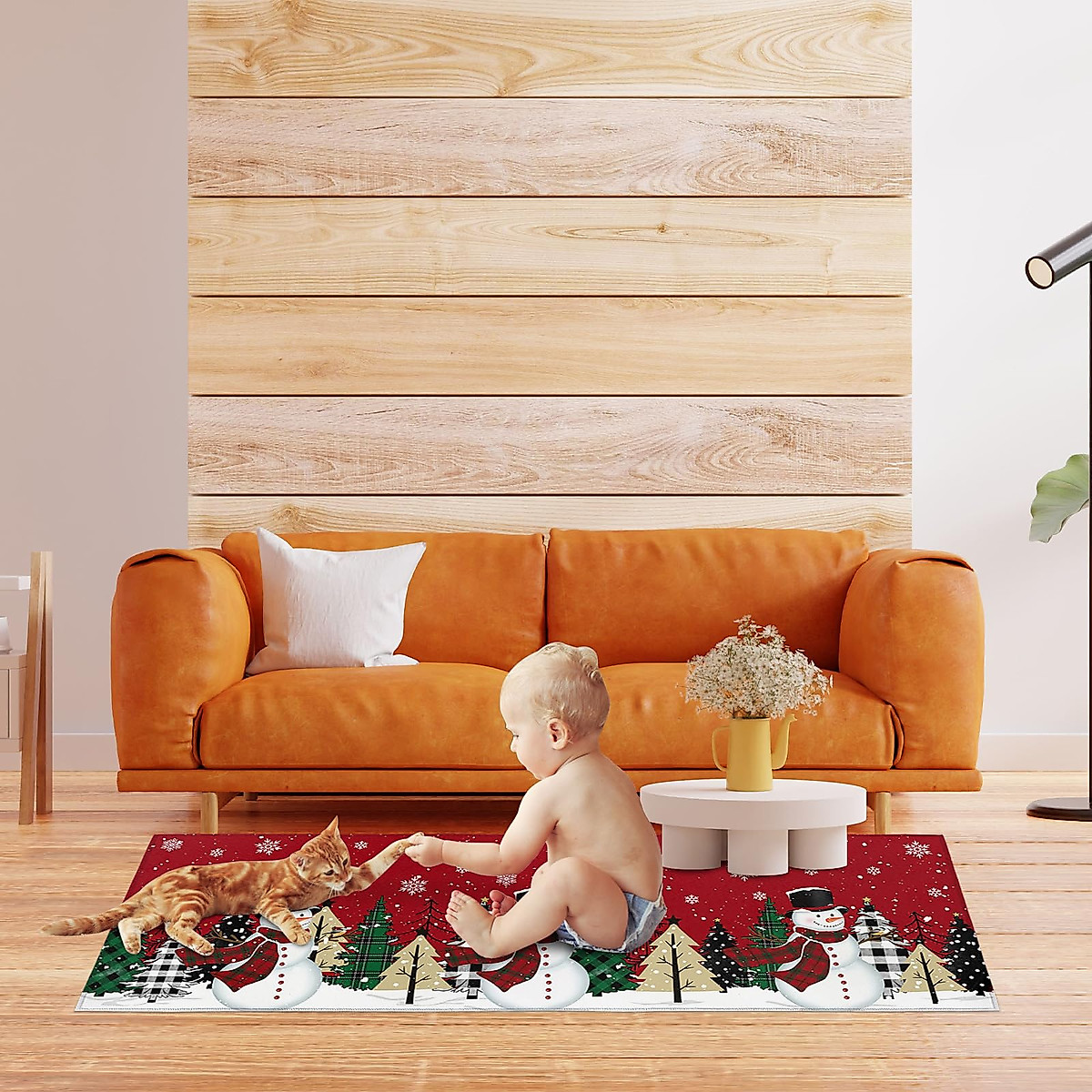 Miaklek Christmas Kitchen Rugs Anti Fatigue Mats for Kitchen Floor Cushioned Kitchen Rugs and Mats Non Slip Kitchen Runner Comfort Standing Mat, Cute Snowman Xmas Tree Winter Snowflake Red