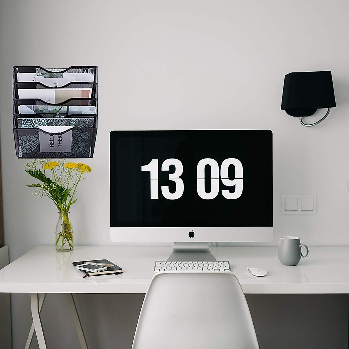 EASEPRES 5 Pockets Mesh Wall File Holder Organizer Office Hanging Magazine Rack, Black