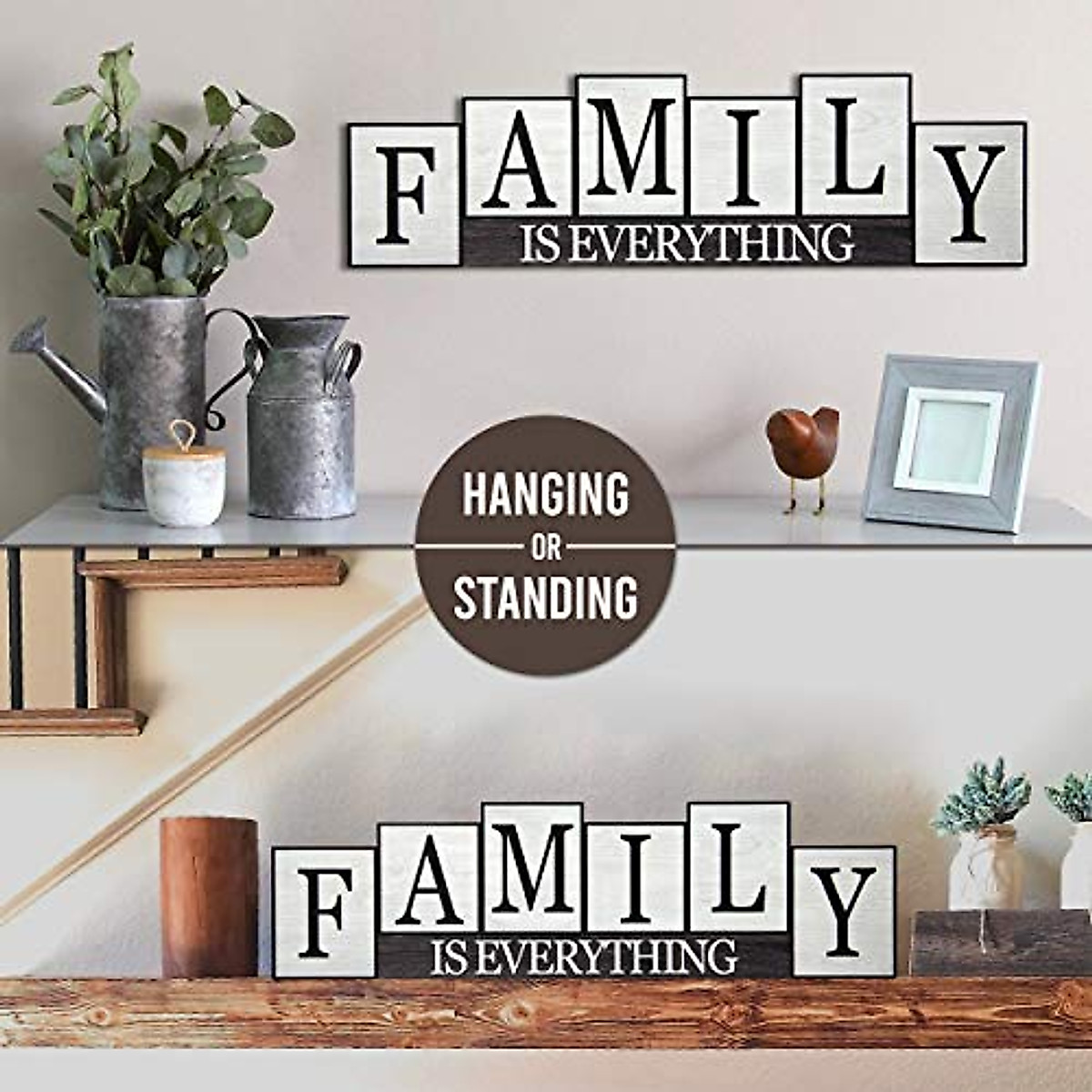 Hanging or Standing Family is Everything Wall Sign or Shelf Sign - Family Sign, Family Signs for Home Decor Wall, Family Decor, Christian Family Wall Decor for Living Room, Family Wall Art - White