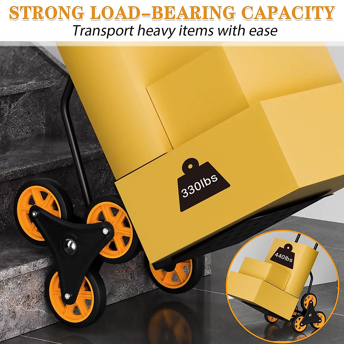 Stair Climbing Cart and Dolly,Heavy Duty Hand Truck 440 Lbs Capacity with Telescoping Handle and 6 Rubber Wheels for Shopping,Moving,Family,Office Use