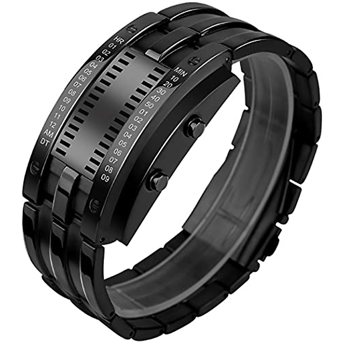 FANMIS Creative Binary Matrix Blue LED Digital Waterproof Watch Mens Classic Creative Fashion Black Plated Wrist Watches (Black)