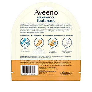 Aveeno Repairing CICA Foot Mask with Prebiotic Oat and Shea Butter, Moisturizing Foot Mask for Extra Dry Skin, 1 Pair of Single-Use Slippers (Pack of 3)