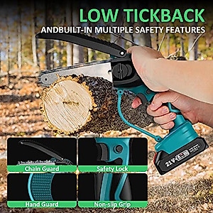 Mini Chainsaw Cordless, Seesii Electric Chainsaw 6 Inch with 2 Super Powered Batteries, Battery Powered Chainsaw with Automatic Oiler for Tree Branch Pruner Wood Cutting【Gardening Tools Set】