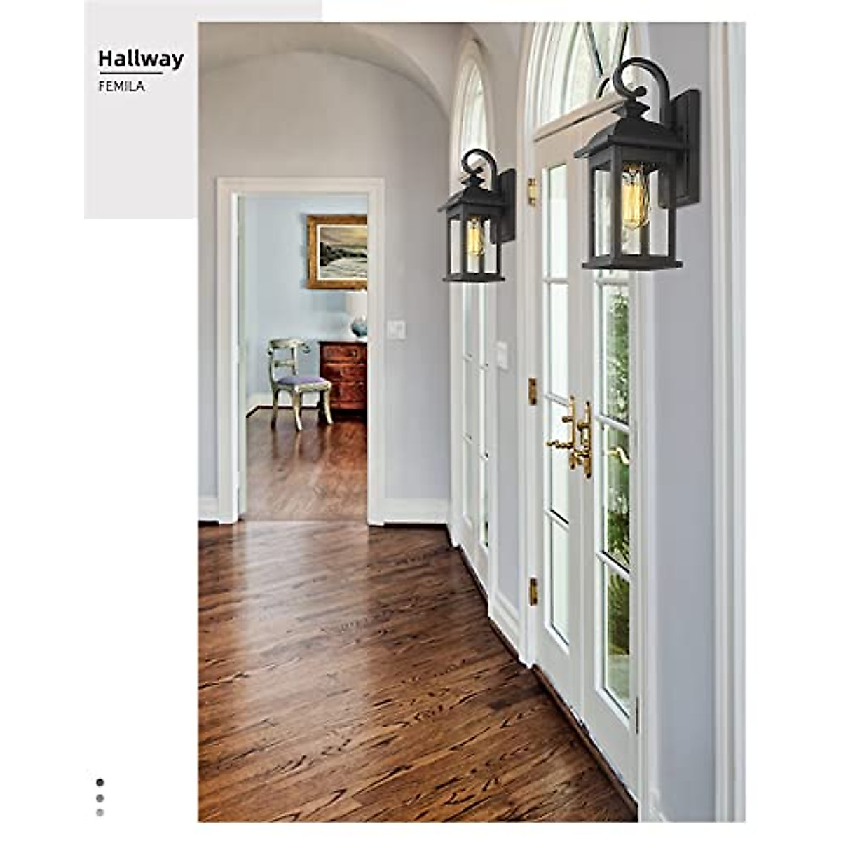 FEMILA Exterior Wall Sconce,2 Packs Outdoor Waterproof Wall Lights Fixture,E26 Socket Wall Lantern for Porch,Anti-Rust Matte Black Finish with Seeded Glass Lampshade,4FD54B-2PK BK