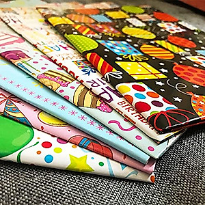 Large Sheet Birthday Wrapping Paper Sheet for Kids Girls Adults 6 Pack Folded Flat Traditional Colorful Design Gift Box Wrap for Birthday Party 74 X 50cm