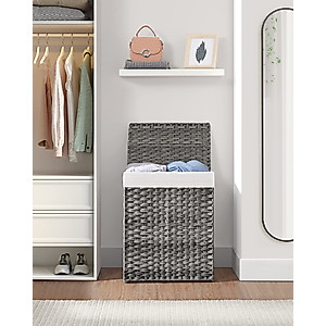 SONGMICS Laundry Hamper with Lid, 90L Clothes Hamper with 2 Removable Liner Bags, 6 Mesh Bags, Wicker Laundry Basket, Double Laundry Hamper for Bathroom, 13 x 18.1 x 23.6 Inches, Gray ULCB251G01V1