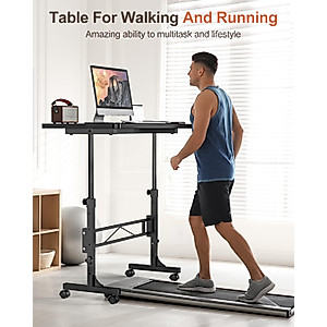 Small Standing Desk Adjustable Height, Mobile Stand Up Desk with Wheels, 32 Inch Portable Rolling Desk Small Computer Desk, Portable Laptop Desk Standing Table Black