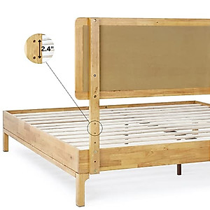 Bme Nipe 14 Inch Deluxe Bed Frame with Adjustable Headboard - Rustic & Bohemian Unique Style with Acacia Wood - No Box Spring Needed - 12 Strong Wood Slat Support - Easy Assembly - King, Natural