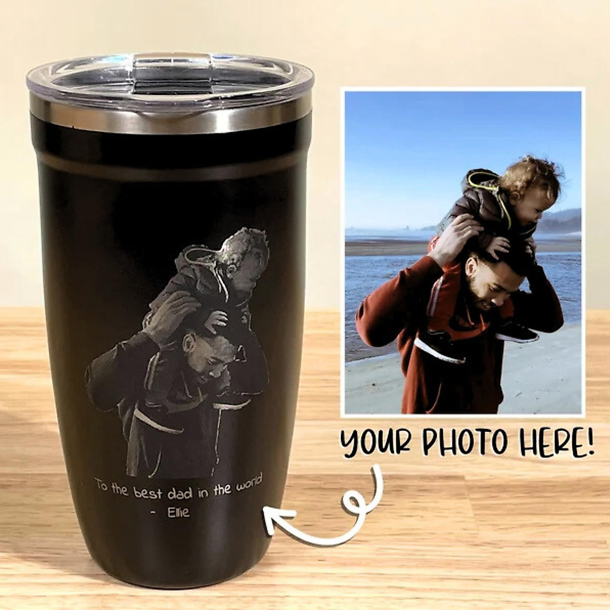 Personalized Photo Engraved Engraved Insulated Tumbler, Name Engraved Tumbler 16 oz. Stainless-Steel Travel Mug with Slide Lid, Custom Design Christmas Gift (Peyto 16) (Onyx)