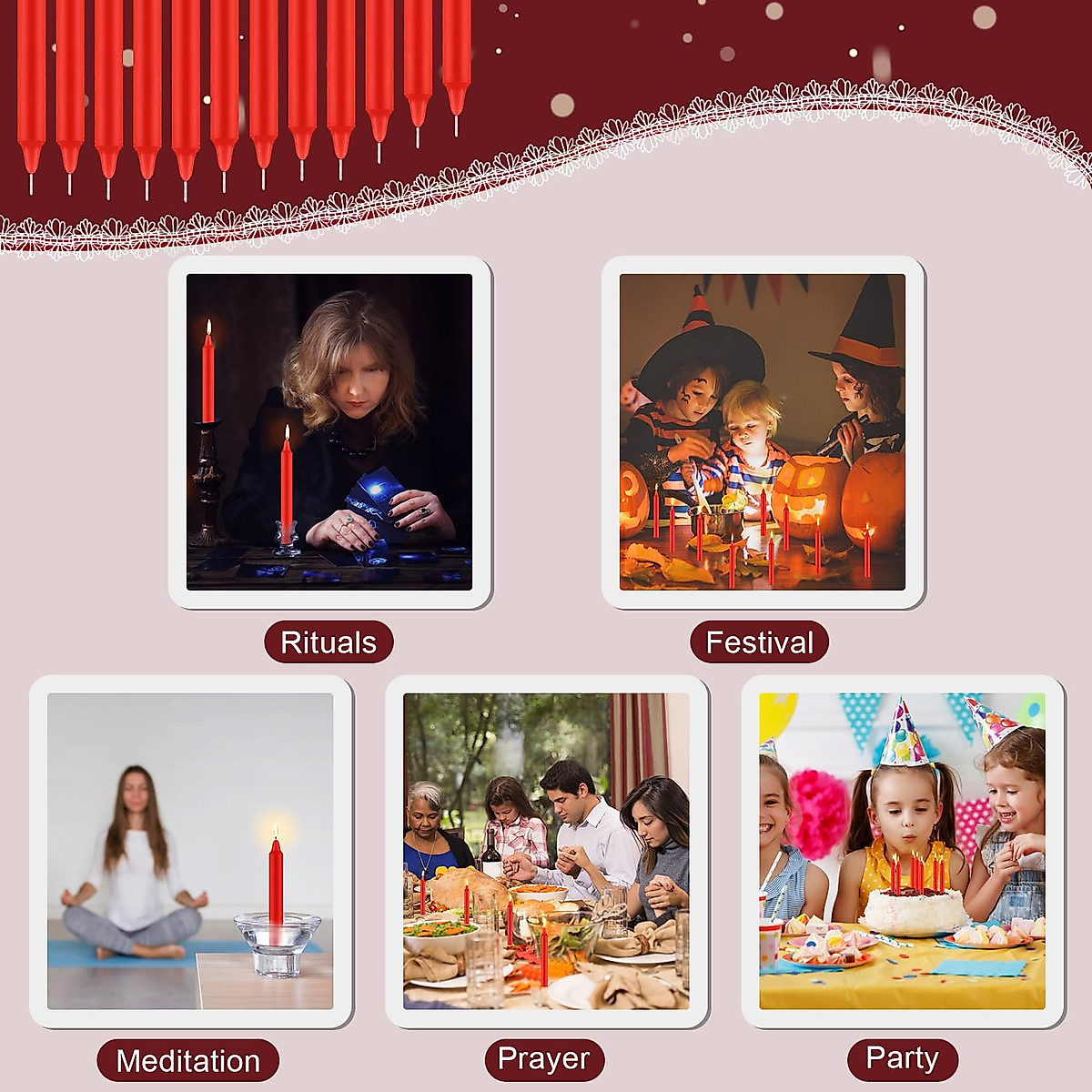 Tobeape Red Candles Set of 24, 4" Red Spell & Chime Candles, Unscented Mini Taper Candle for Witchcraft, Wiccan Altar, Magic Tools, Rituals, Prayer, Meditation and Christmas Party Decoration