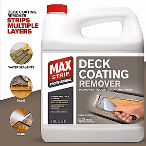 Max Strip Deck Coating Remover - 1 Gallon - Professional Fast Working Gel Strips Multiple Layers - Removes Tough Deck Coatings - No Harsh Odor Leaves Surface Clean
