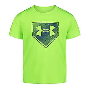 Under Armour Boys' Classic Core Logo T-Shirt, Wordmark Print & Baseball Designs, Crew Neck, Lime Surge