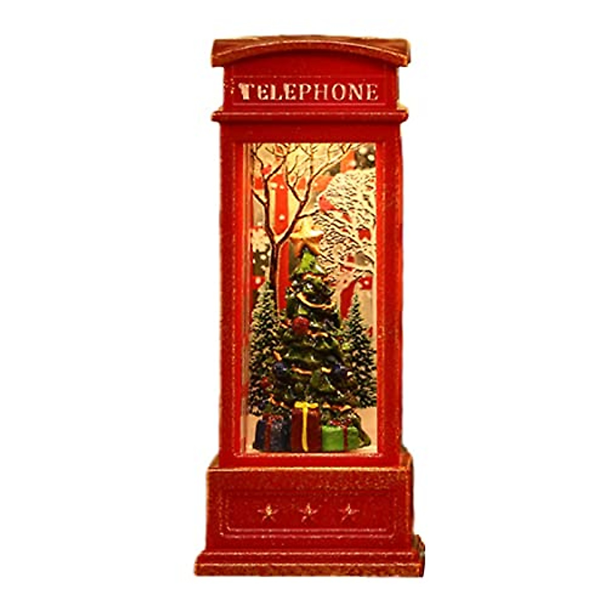 Airshi Snow Globe Lantern, 3PCS LR44 Button Battery Telephone Booth Designed PC Christmas Decorations for KTV (Christmas Tree)