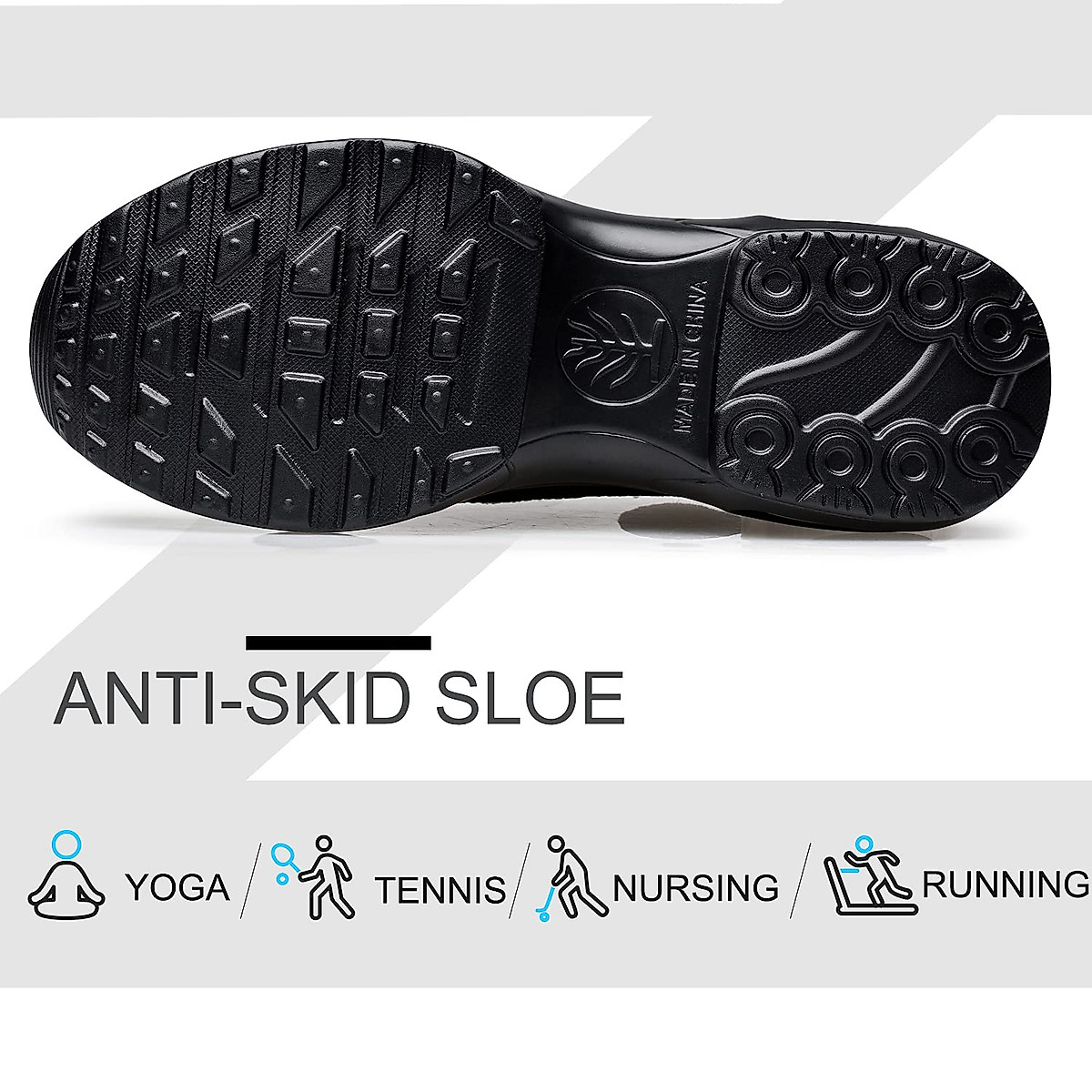 Womens Walking Shoes Sock Casual Ladies Fashion Sneakers Slip On Air Cushion Platform Workout Zapatos para Mujer All Black 8.5