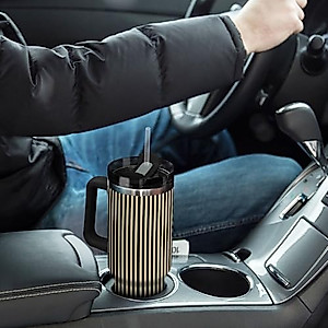 Flradish 40oz Tumbler with Handle, Stripes Khaki Black Stainless Steel Tumbler with Lid and Straws Double Wall Vacuum Insulated Leakproof Coffee Travel Mug