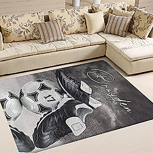 Custom Soccer Shoe and Ball Rug - Soccer Carpet, Soccer Gift 2X3 3X5 4X6 5X8 Area Rug Gifts for Soccer Lovers Printed Carpet for Kitchen Living Room Bedroom Sports Room Decor