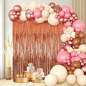 Rose Gold Balloon Arch Kit Dusty Rose Balloon Garland Rose Gold Foil Fringe Curtain Nude Boho Blush Balloon Arch for Girl Women Bridal Baby Shower Wedding Engagement Birthday Party Decoration 146Pcs