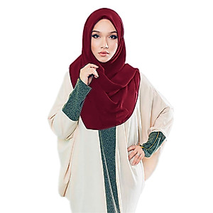 MOWEN Bubble Chiffon Scarf with Underscarf Cap for Women Hijab Muslim Lightweight 27"X70"（Rose Red）