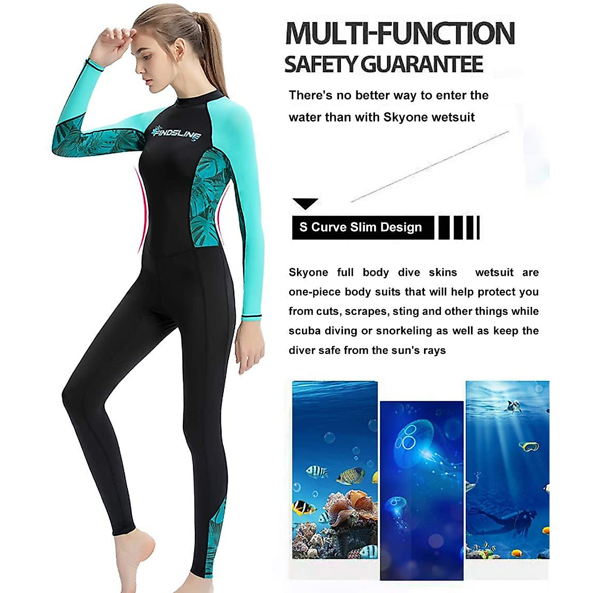 Dive Skins Full Body Swimsuit Wetsuit Scuba Rash Guard Diving Suit for Women Men Adult, Long Sleeve Swimwear One Piece UV Protection Quick Dry Sunsuit for Surfing Snorkeling Kayaking (Black, L)