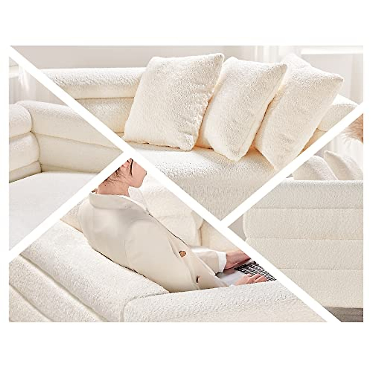 AMERLIFE Sofa, 3 Piece Set 85 inch Oversized Sofa- Comfy Sofa Couch, 3 Seater Sofa and Loveseat for Living Room- Bouclé Deep Seat Sofa White