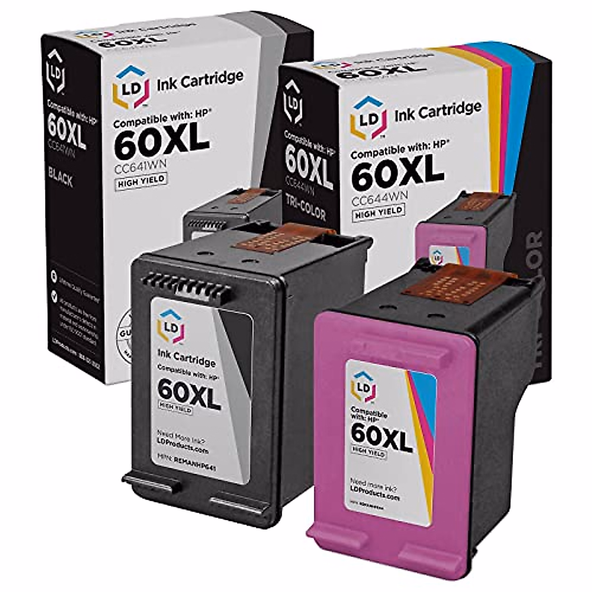 LD Remanufactured Ink Cartridge Replacement for HP 60XL High Yield (Black,TRI Color, 2-Pack)