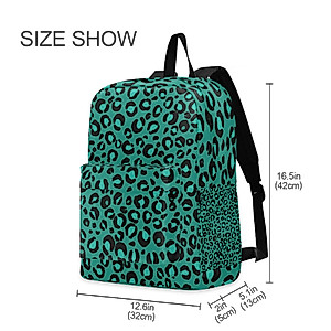 ZOEO Teal Black Leopard School Backpack for Women Girls Daypack Bag Teen Men Laptop Bookbags Casual Bags for Traveling Hiking Work Camping