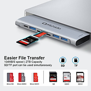 USB C HUB 6 in 2 Type C Docking Station with Thunderbolt 3 Port, 3 USB 3.0, SD TF Card Reader, Onshida USB C Adapter Compatible with MacBook Pro Air 2020/2019/2018/2017/2016(6 in 2)