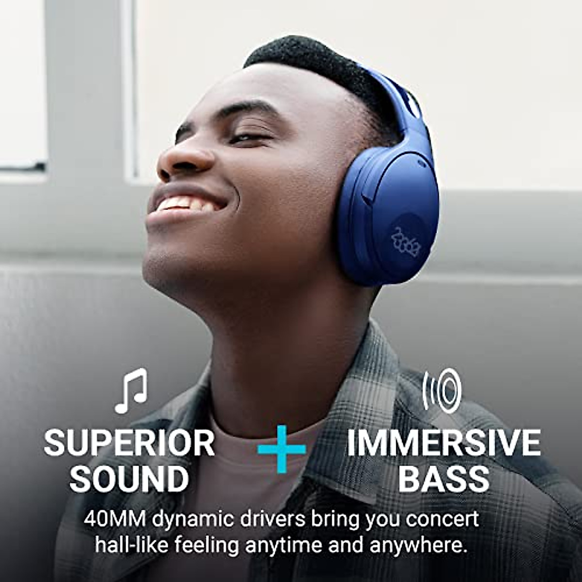 233621 Hush Active Noise Cancelling Headphones with Microphone [100 Hrs Playtime] Wireless Over Ear ANC Headphones Wireless Bluetooth Headphones with Custom App for Travel, Home Office(Cozmo)