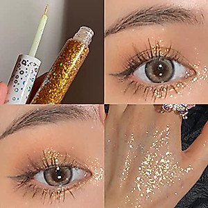 Quxunzzz Liquid Glitter Eyeshadow,Liquid Glitter Eyeliner Metallic Glitter Shimmer Eye Looks Waterproof Long Lasting Quick-Drying Sparkling Eye Shadow Makeup euphoria makeup 11