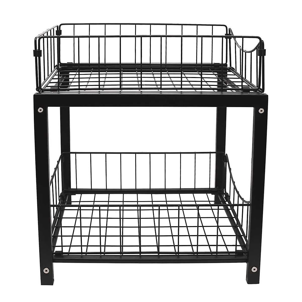 Under Sink Storage, 2 Tier Cabinet Organizer with Sliding Drawer, Easy to Assemble Pull-Out Storage Mesh Basket, Organization for Bathroom, Kitchen, Home (Black)
