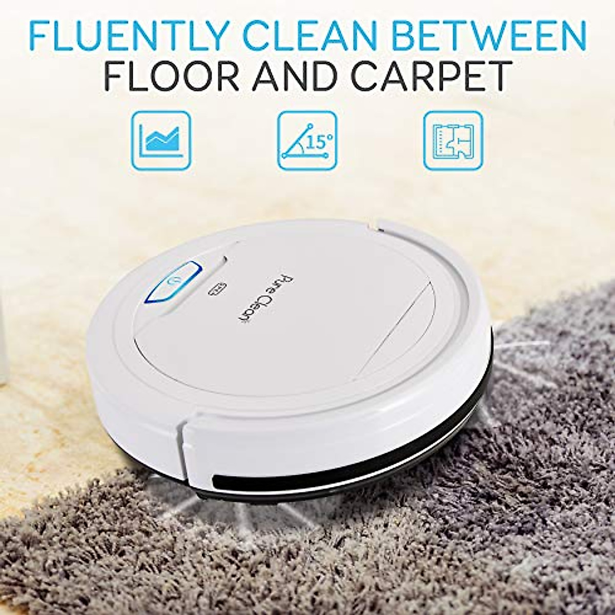 Automatic Smart Robot Vacuum Cleaner - Upgraded Lithium Battery 90 Min Run Time - Bot Self Detects Stairs Pet Hair Allergies Friendly Robotic Home Cleaning Automation for Carpet Hardwood Floor