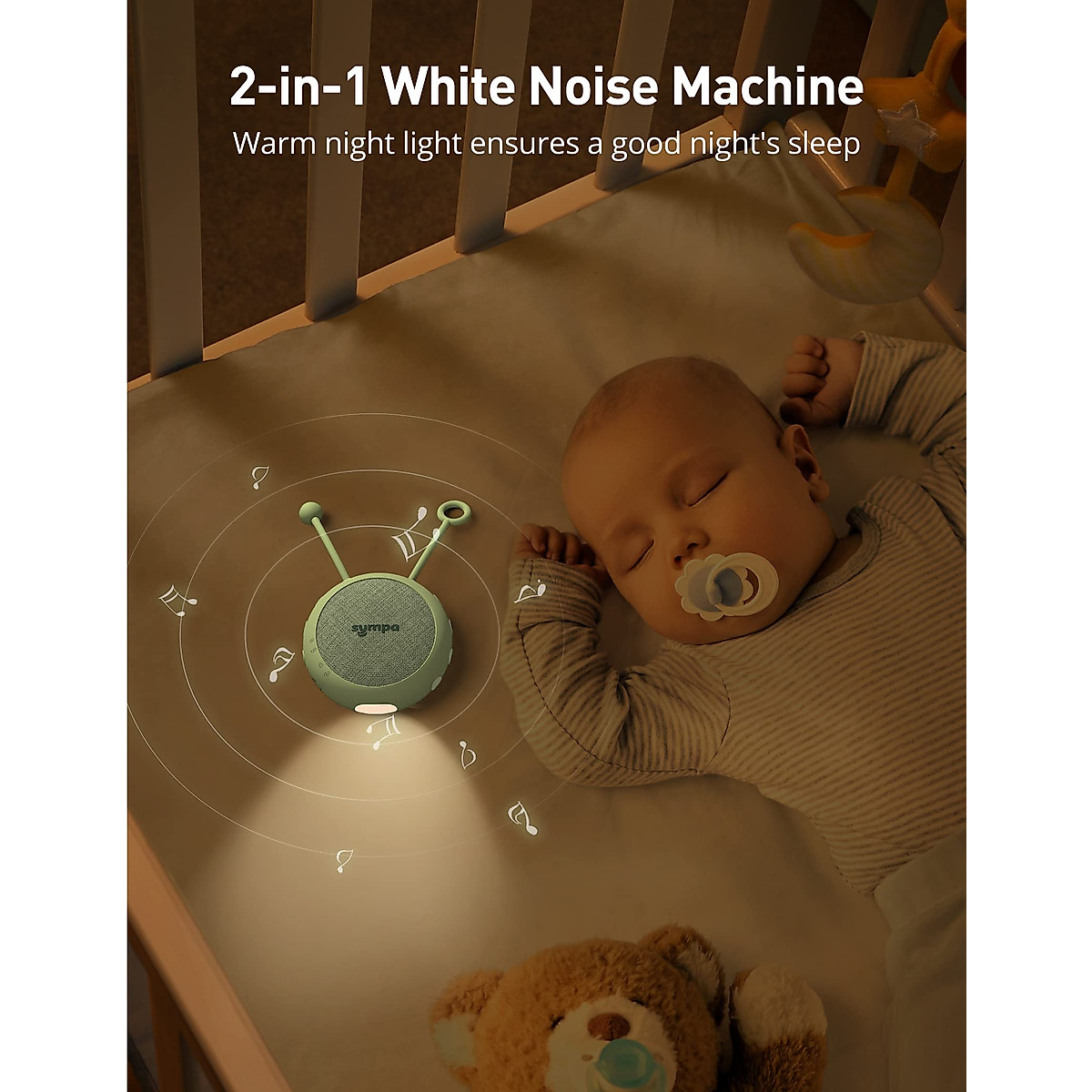 Portable Sound Machine,Sympa White Noise Machine for Baby,Sleep Sound Machine with Night Light,10 Natural Soothing Sounds,16H Playtime,Auto-Off Timers for Relaxing Sleep Aid for Baby Adult
