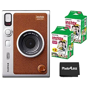 Fujifilm Instax Mini EVO Hybrid Brown Instant Camera + Fuji Mini Twin Pack Instant Film (40 Sheets) - Bundle