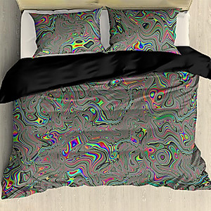 Gearider Grey Trippy Pattern Bedding Set of 3, Ultra Soft Rainbow Colors Duvet Cover Set for Kids Teen with Zipper Closure, Size King