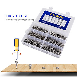 CYSCR #8 Self Tapping Screw Assortment for Metal, M3 Machine Screws 410 Stainless Steel Self Drilling Screws Assortment Kit for Attaches Sheet, 240 PCS