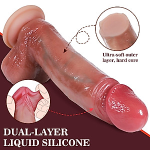 Realistic Dildo Sex Toys, Soft Silicone Feels Like Skin Male Anal Dildos with Strong Suction Cup for Hands-Free Play, G Spot Stimulator with Balls Lifelike (Large)