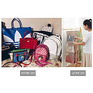 AARAINBOW 2 Pcs Hanging Handbag Organizer 6 Pockets Wardrobe Purse Hanger Closet Space Saving Purse Organizers Breathable Handbag Storage Organizer, Washable, 37 L x 13.8W (Gray+Green)