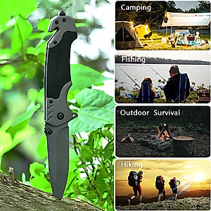 IOCBYHZ Pocket Knife, Stainless Steel Tactical Folding Knife, Outdoor Survival Folding Pocket Knife/Rescue Knife 4'' Blade with Liner Lock Pocketclip, Ideal for Hiking Camping Hunting Fishing EDC