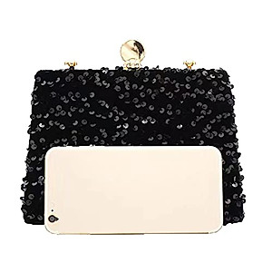 IAMUHI Small Sequins Clutch Purse Top Handle Evening Handbag Convertible Mermaid Square Shoulder Crossbody Bag,Black