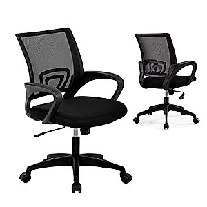 YKCUL 2 pcs Home Office Desk Chairs for Bedroom Office Swivel Chair Ergonomic Desk Chair with Arms Mesh Computer Desk Chairs for Adults Adjustable Mid Back Task Chair with Lumbar Support, Black