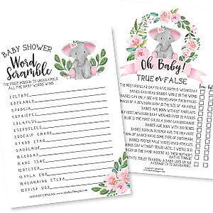 25 Elephant Word Scramble For Baby Shower, 25 True Or False Game, 25 Baby Animal Matching, 25 Nursery Rhyme Game - 4 Double Sided Cards Baby Shower Ideas, Baby Shower Party Supplies