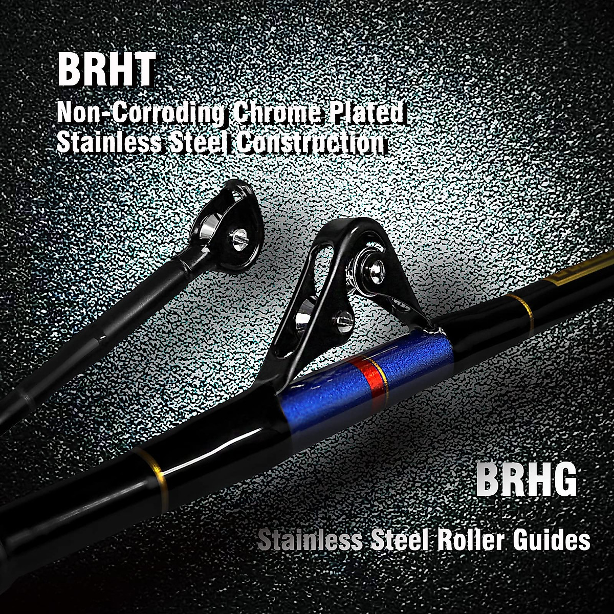 Fiblink Saltwater Offshore Trolling Rod 2 Piece Fishing Roller Rod Big Name Conventional Boat Fishing Pole with Roller Guides (30-50lb,5'6")