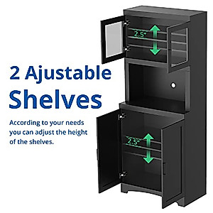 Cozy Castle Black Kitchen Pantry, 70" Tall Kitchen Pantry Cabinet with Doors and Adjustable Shelves, Microwave Storage Cabinet for Home, Office