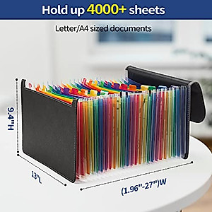 Sooez 24 Pockets Accordion File Organizer, Letter Size, Durable Leather Expanding File Folder, Paper Bill Tax Receipt Organizer, Large Capacity Document Holder with Blank Labels, Black